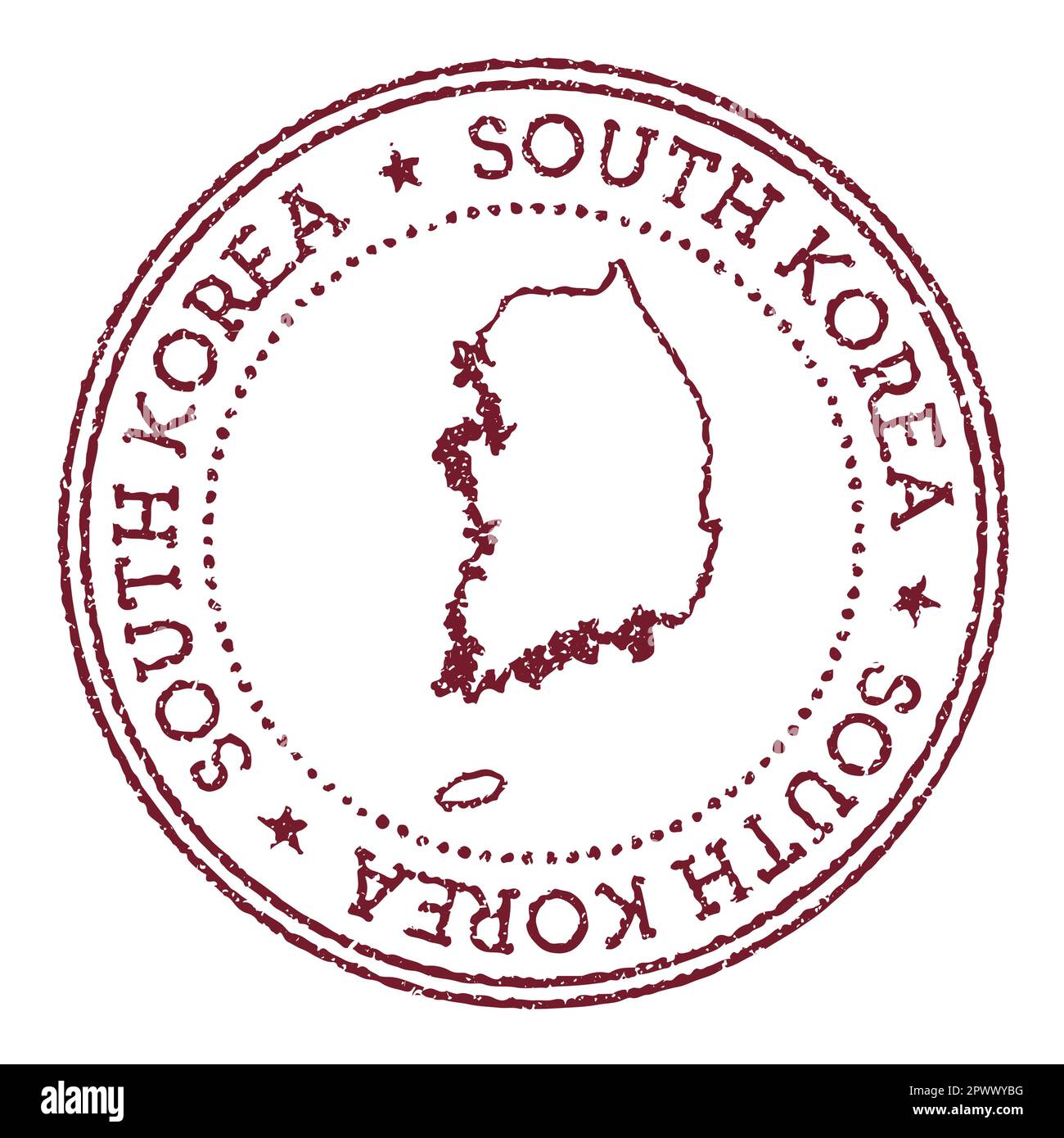 South Korea round rubber stamp with country map. Vintage red passport ...