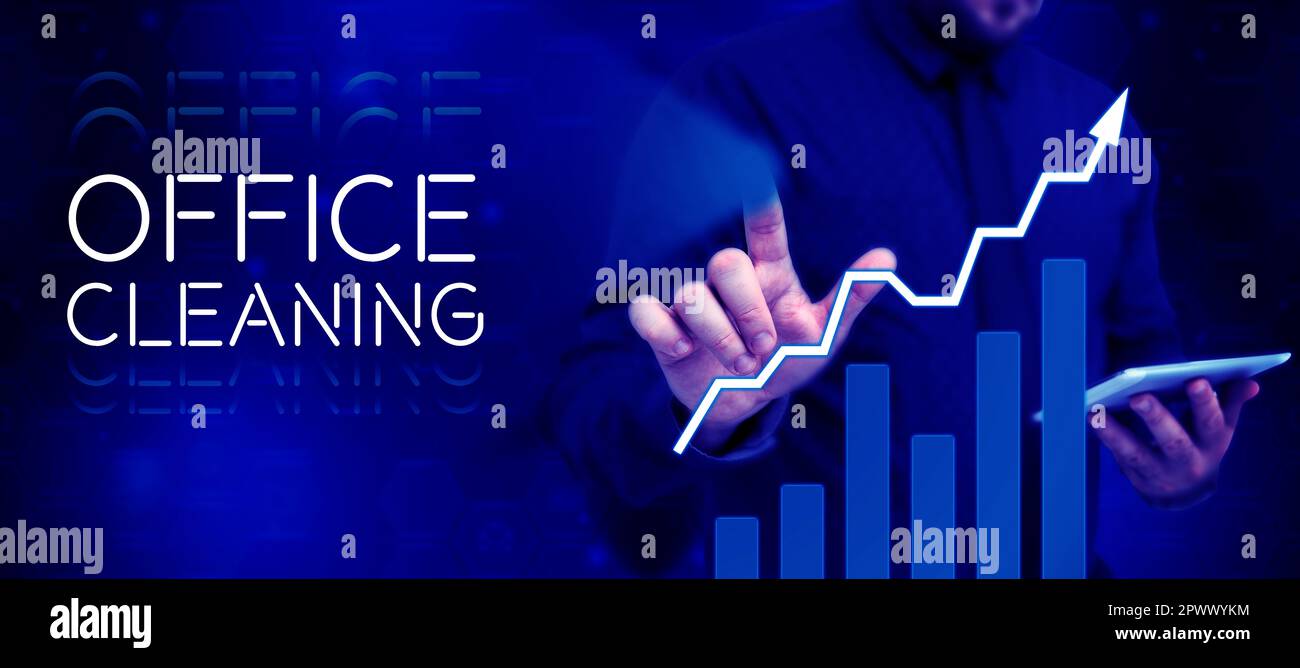 Writing displaying text Office Cleaning, Word for the action or process ...