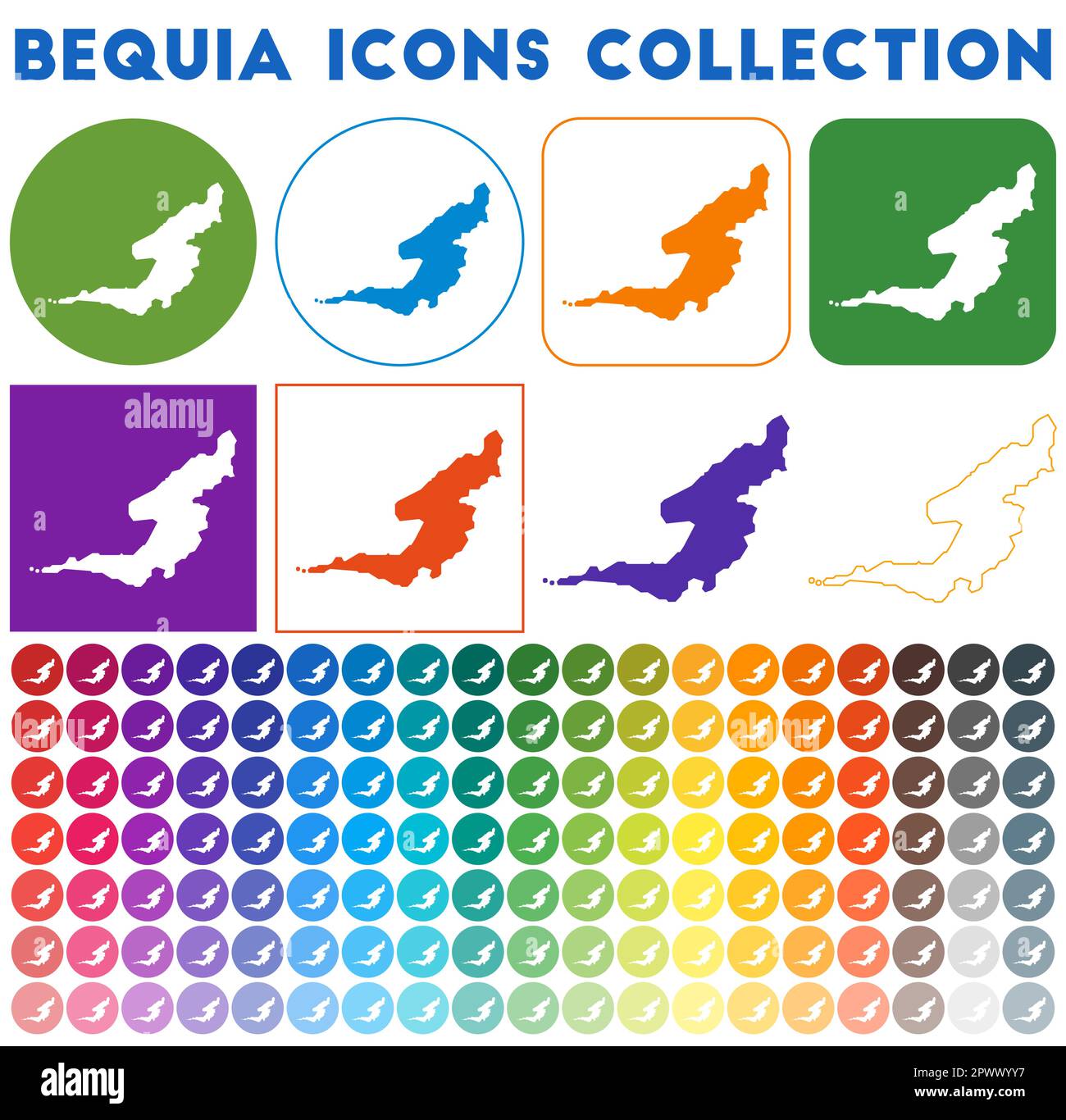 Bequia Icons Collection Bright Colourful Trendy Map Icons Modern