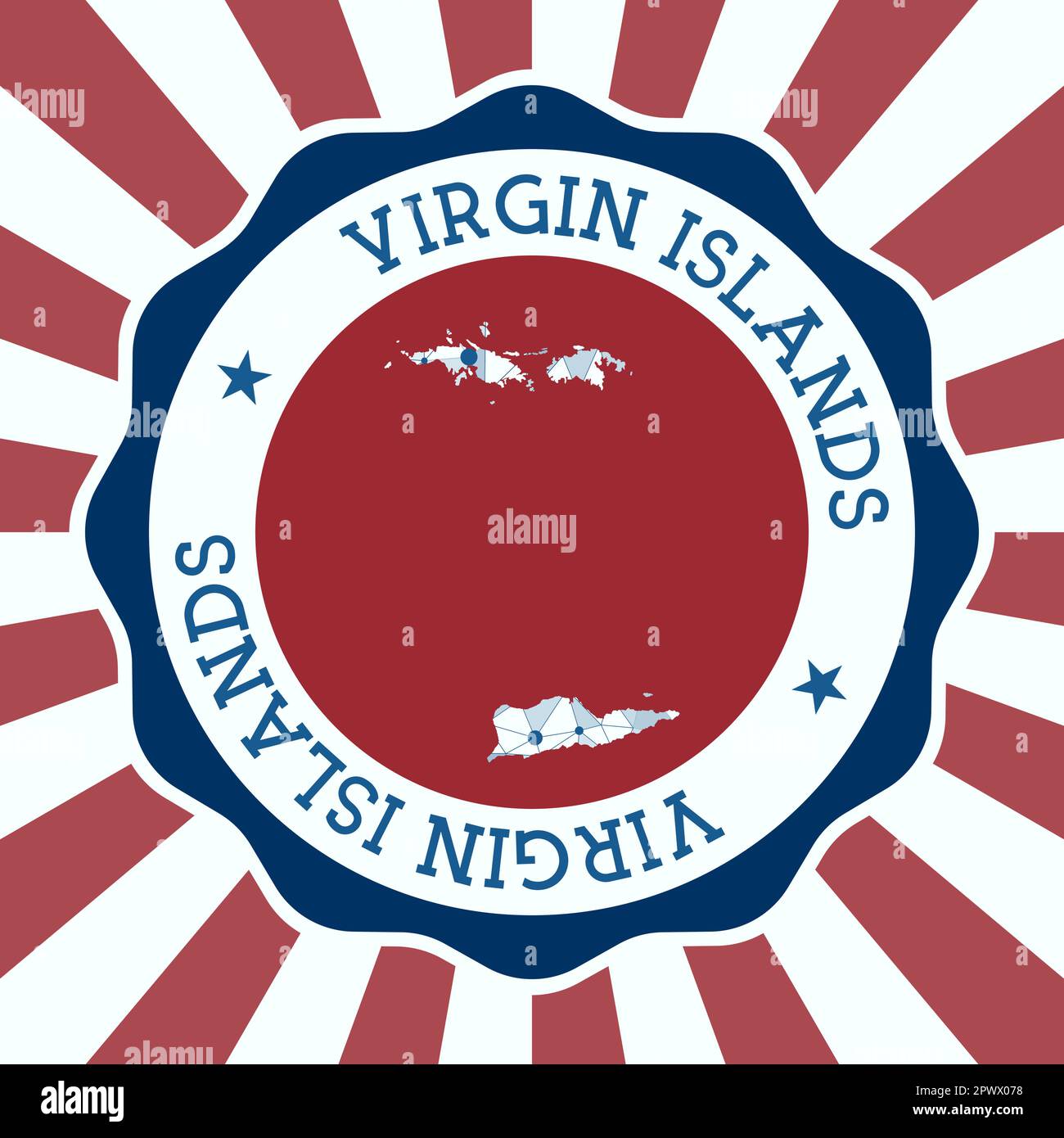 Virgin Islands Badge. Round logo of island with triangular mesh map and ...