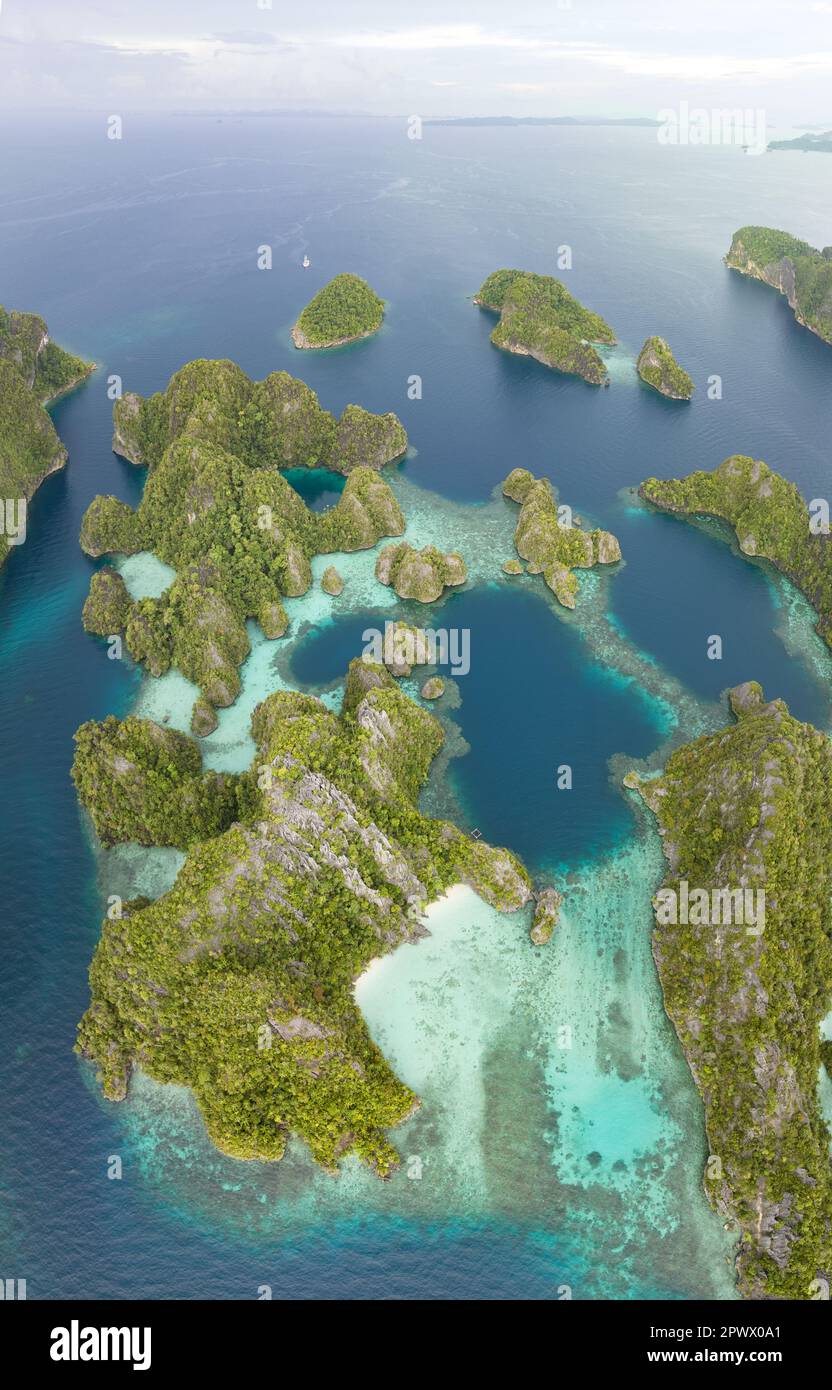 Biodiverse coral reefs surround the dramatic limestone islands that ...