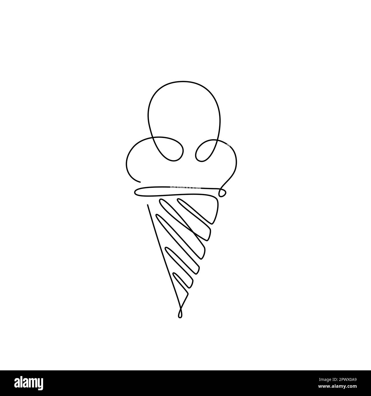 ICE CREAM LINE ART. Vector ice cream cone. Continuous Line Drawing ...