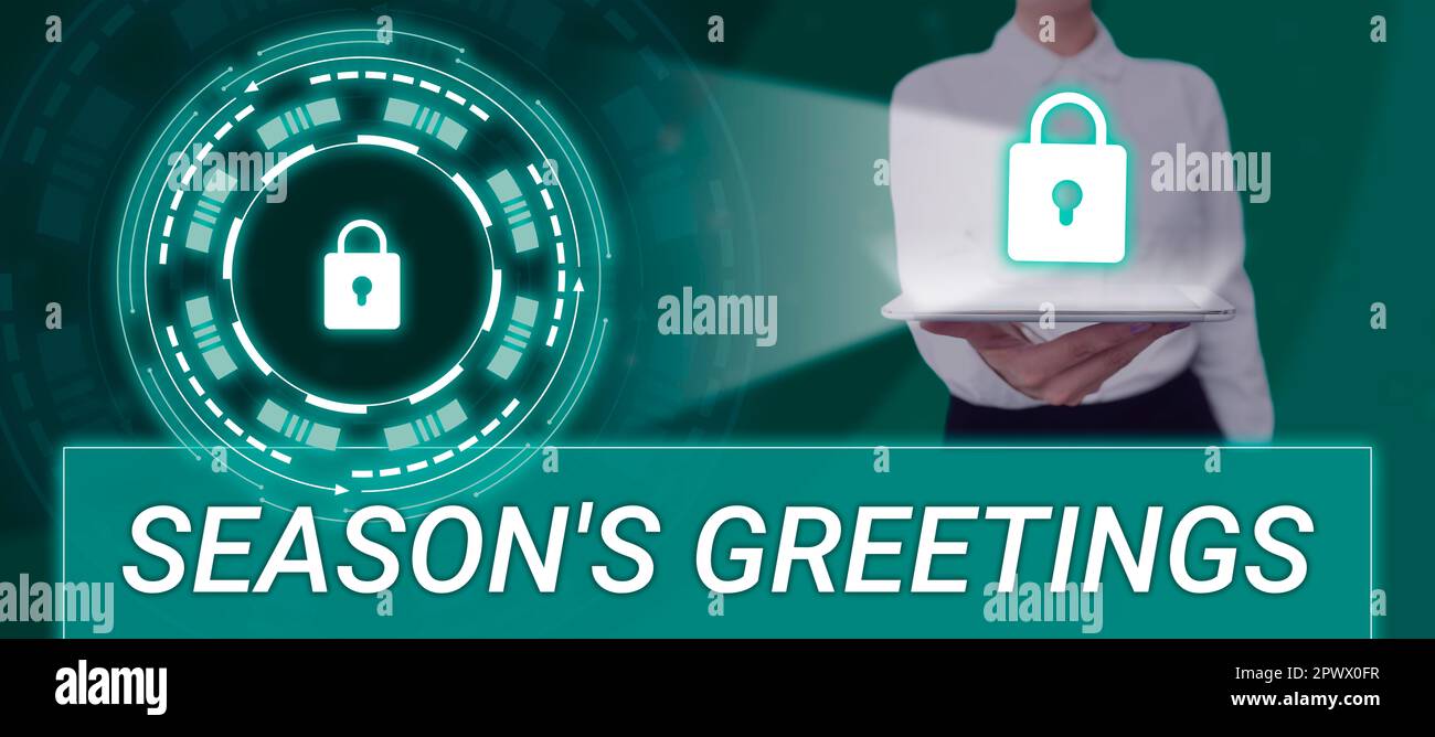 Hand writing sign Season's Greetings, Concept meaning Used as an ...