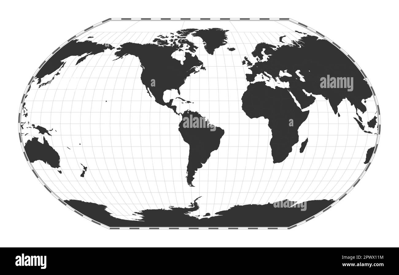 Vector world map. Kavrayskiy VII pseudocylindrical projection. Plain ...