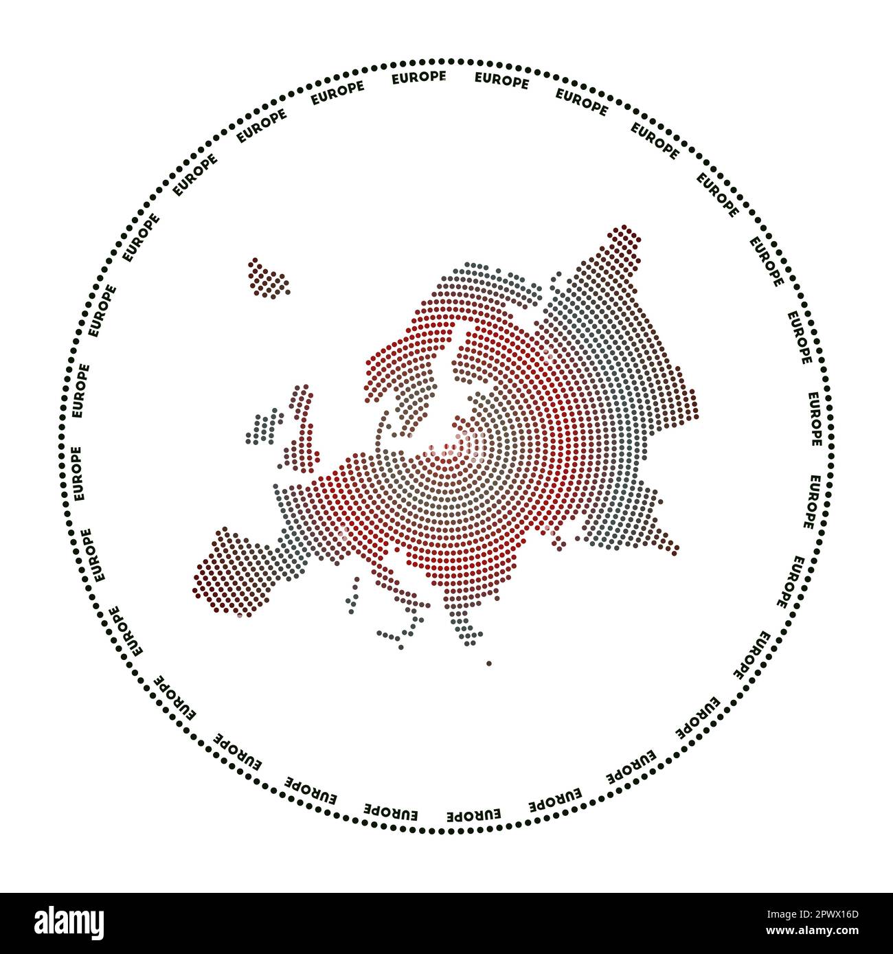 Europe round logo. Digital style shape of Europe in dotted circle with ...