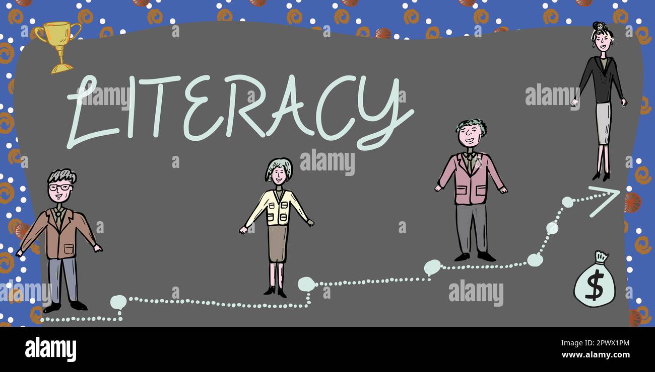 Writing displaying text Literacy, Internet Concept ability to read and ...