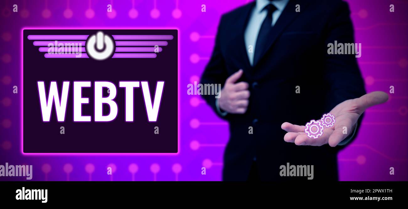 Hand writing sign Webtv, Word for Internet transmission programs ...