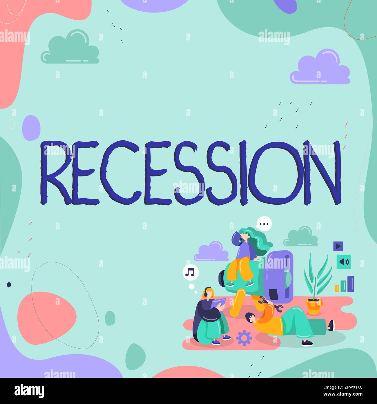 Conceptual caption Recession, Concept meaning the process of progressive decrease in growing ...