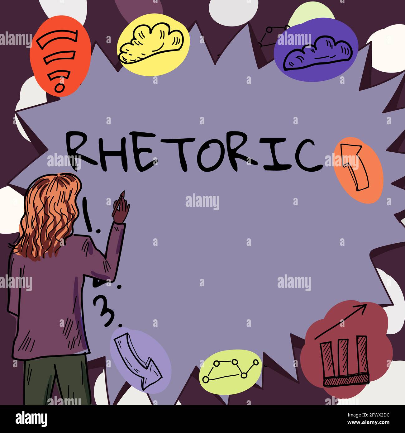 Text caption presenting Rhetoric, Word Written on study of writing or ...