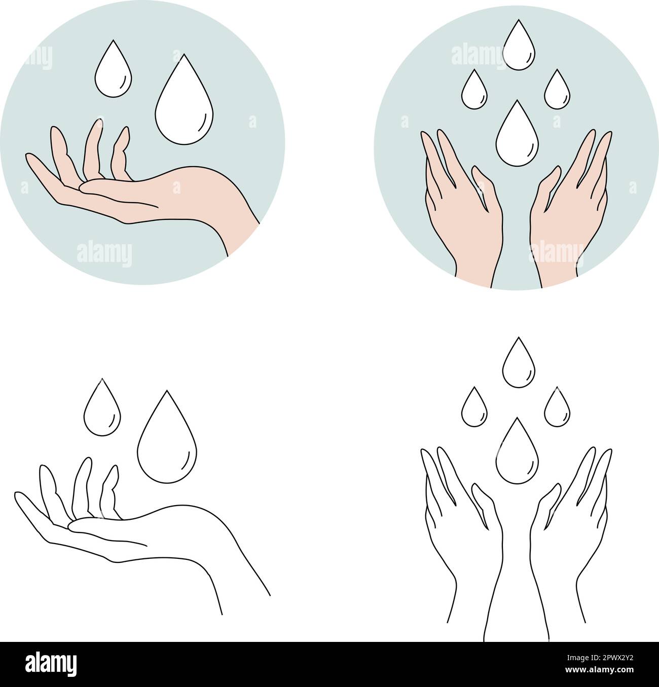 Vector set of washing hands with water illustration, colorful and ...