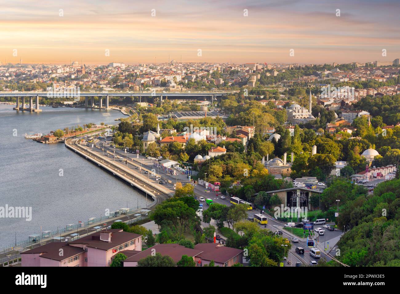 Istanbul city view from Pierre Loti Teleferik station overlooking ...