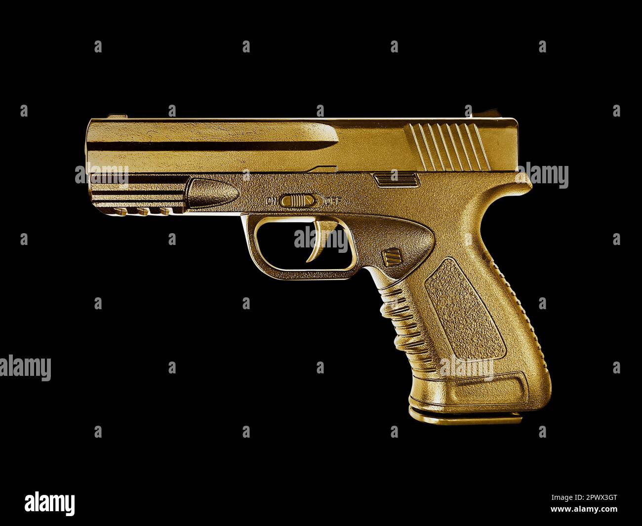 gun gold metal isolated on black background Stock Photo - Alamy
