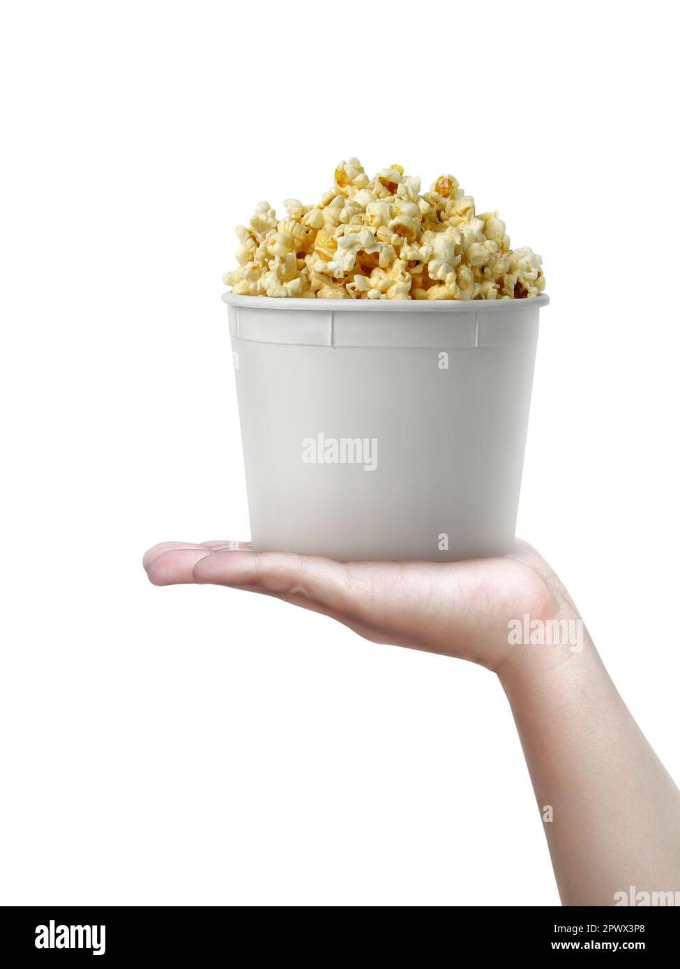 hand with Popcorn, in hand isolated on white background Stock Photo - Alamy