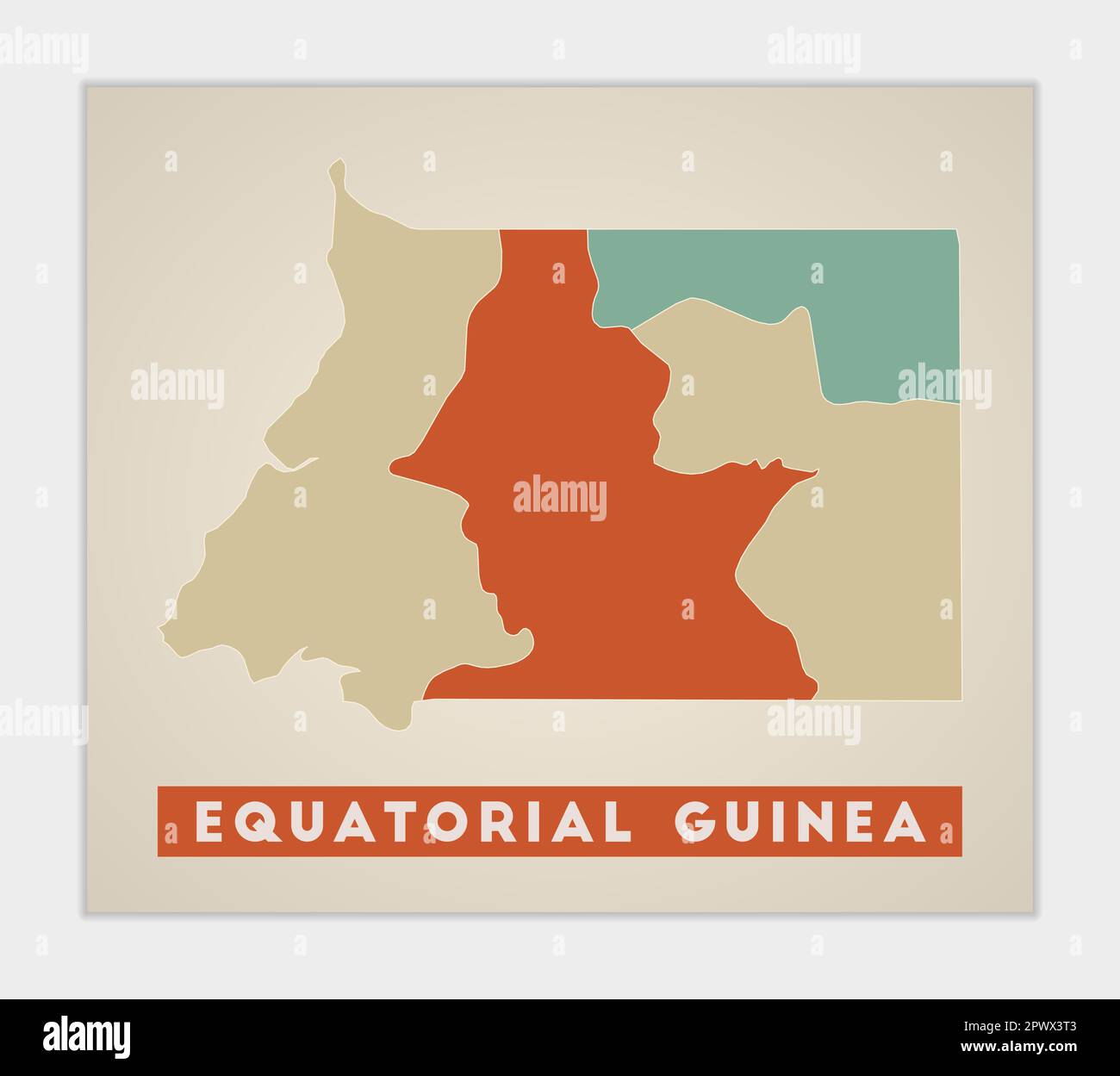 Equatorial Guinea poster. Map of the country with colorful regions. Shape of Equatorial Guinea ...