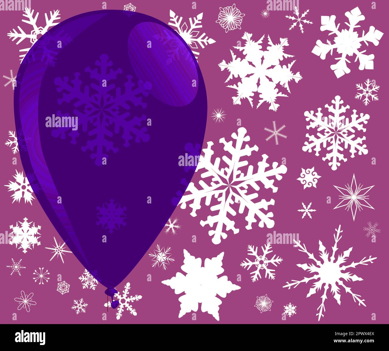 A large floating balloon surounded with falling snowflakes Stock Photo ...
