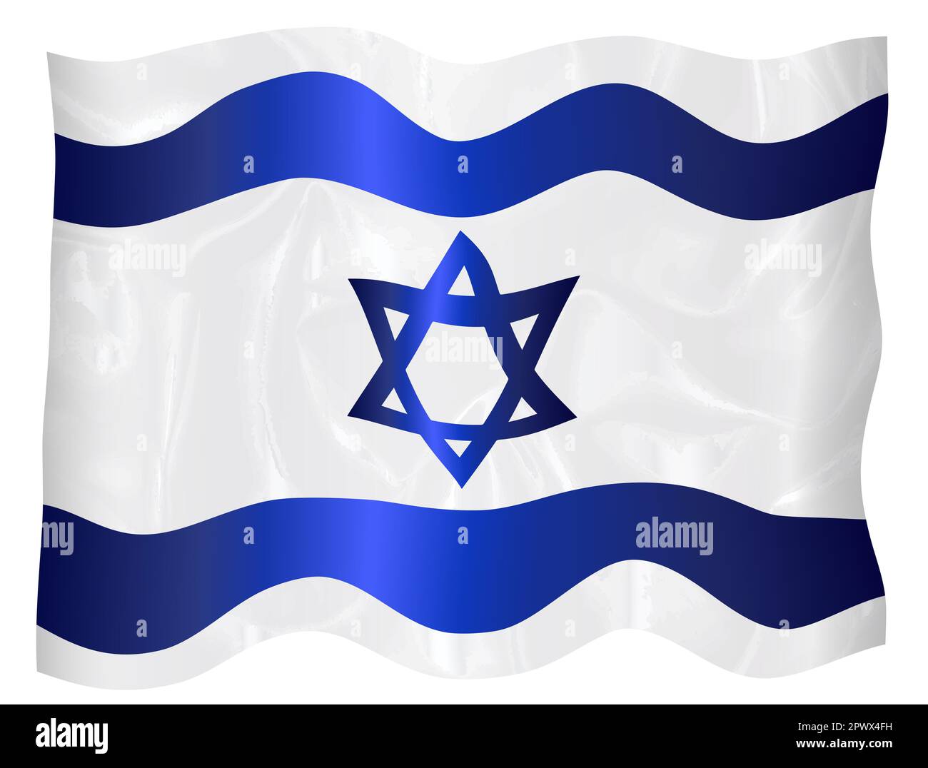 The flag of Israel in blue and white with the star of David waving in ...