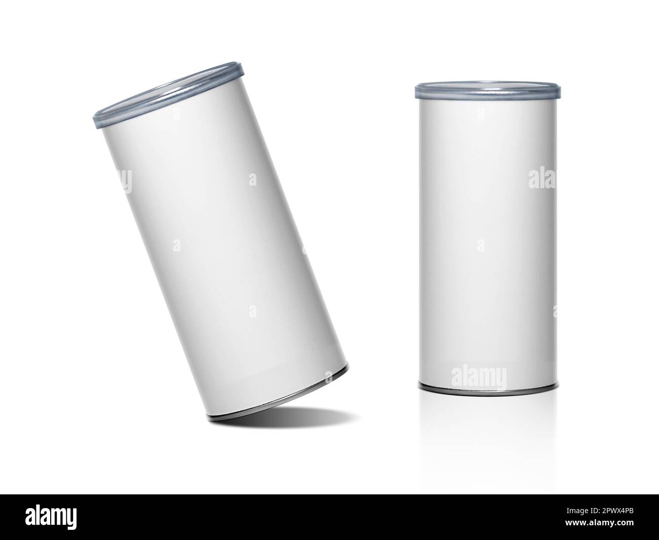 Cans packaging for snack product like potato chips or peanuts. Ready ...