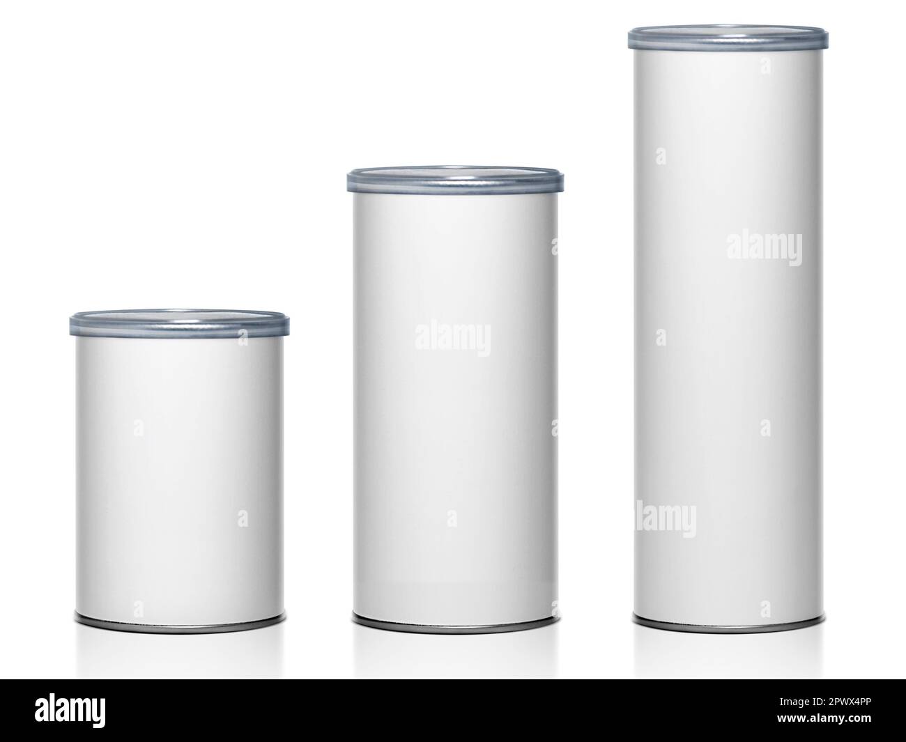 Cans packaging for snack product like potato chips or peanuts. Ready ...