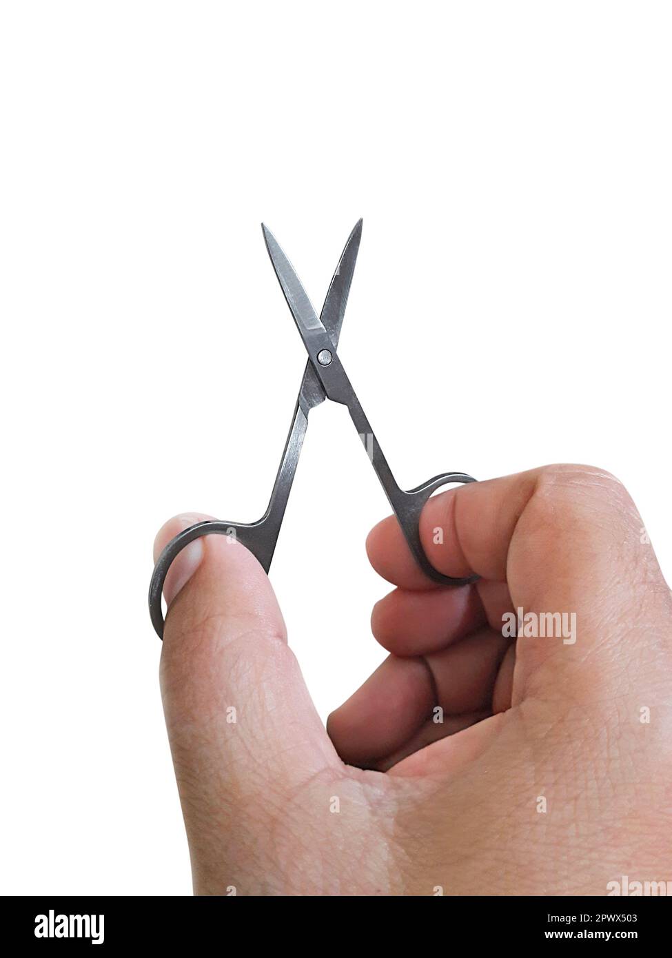 hand with Scissors in hand isolated on white background Stock Photo - Alamy