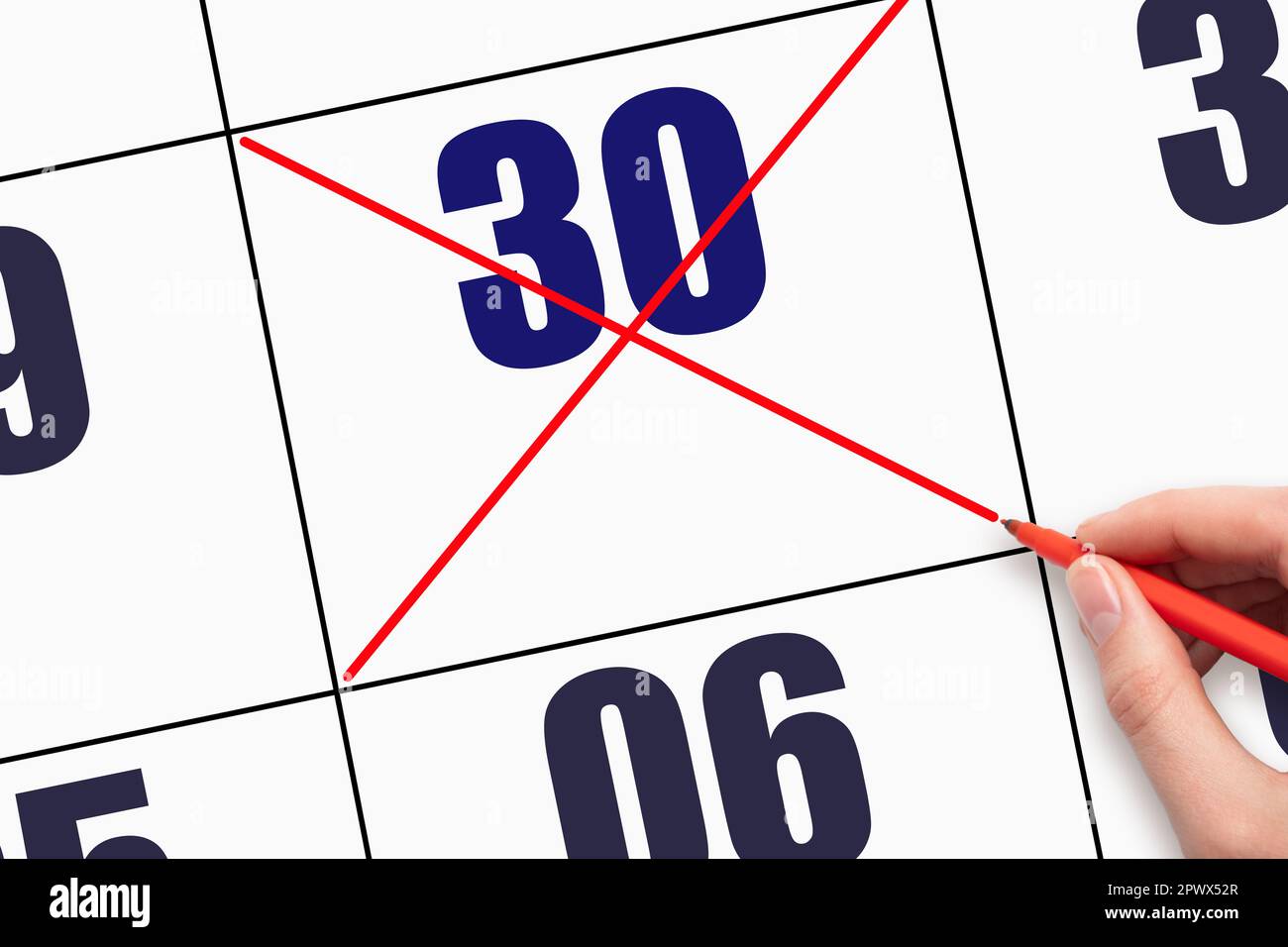 30th day of the month. Hand writing text calendar date. Design layout ...