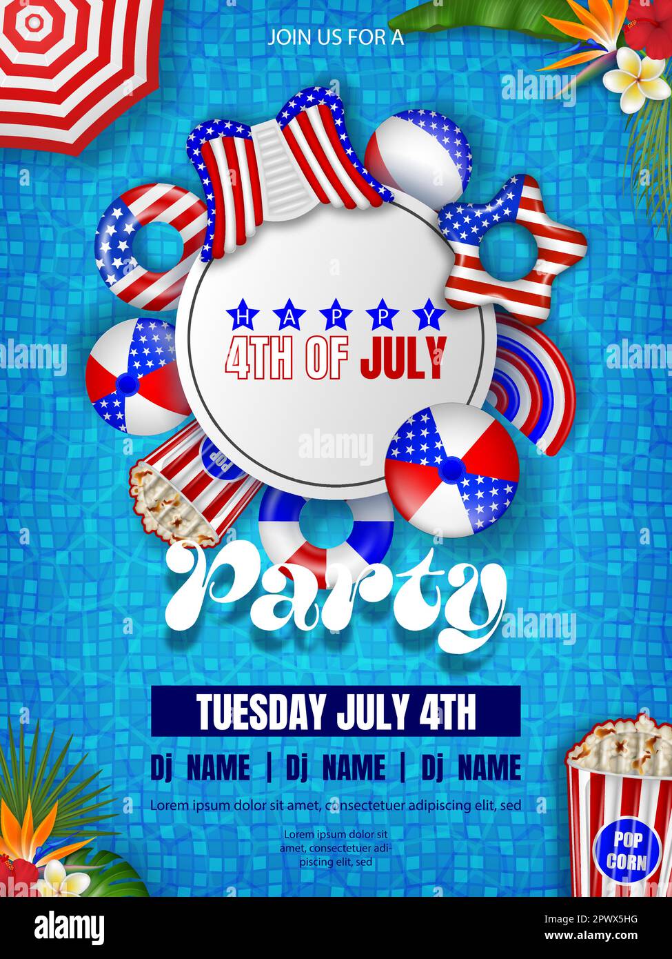 4th of july beach party poster. american independence background with ...