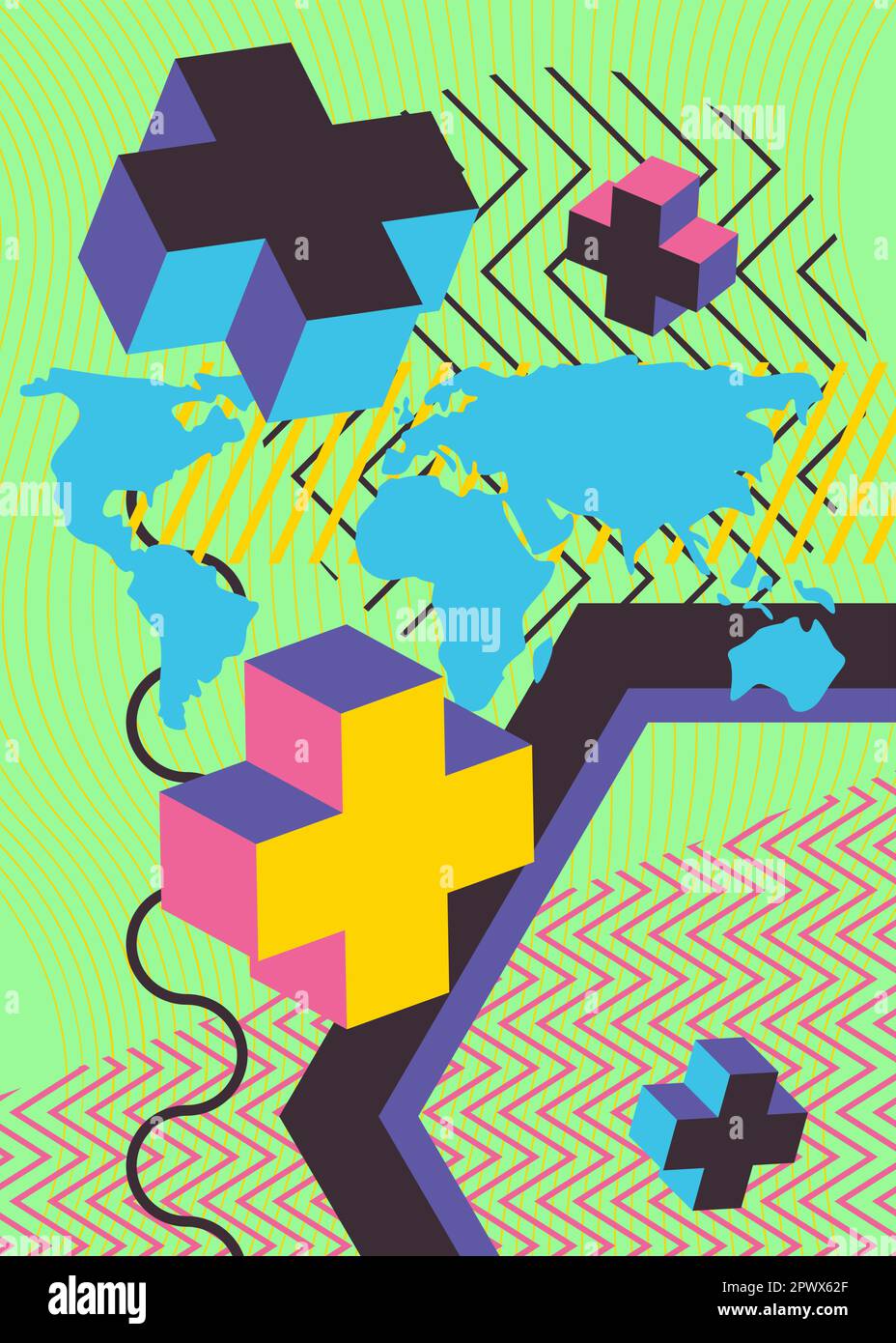 Geometrical graphic shapes with world map template. Vintage background ...