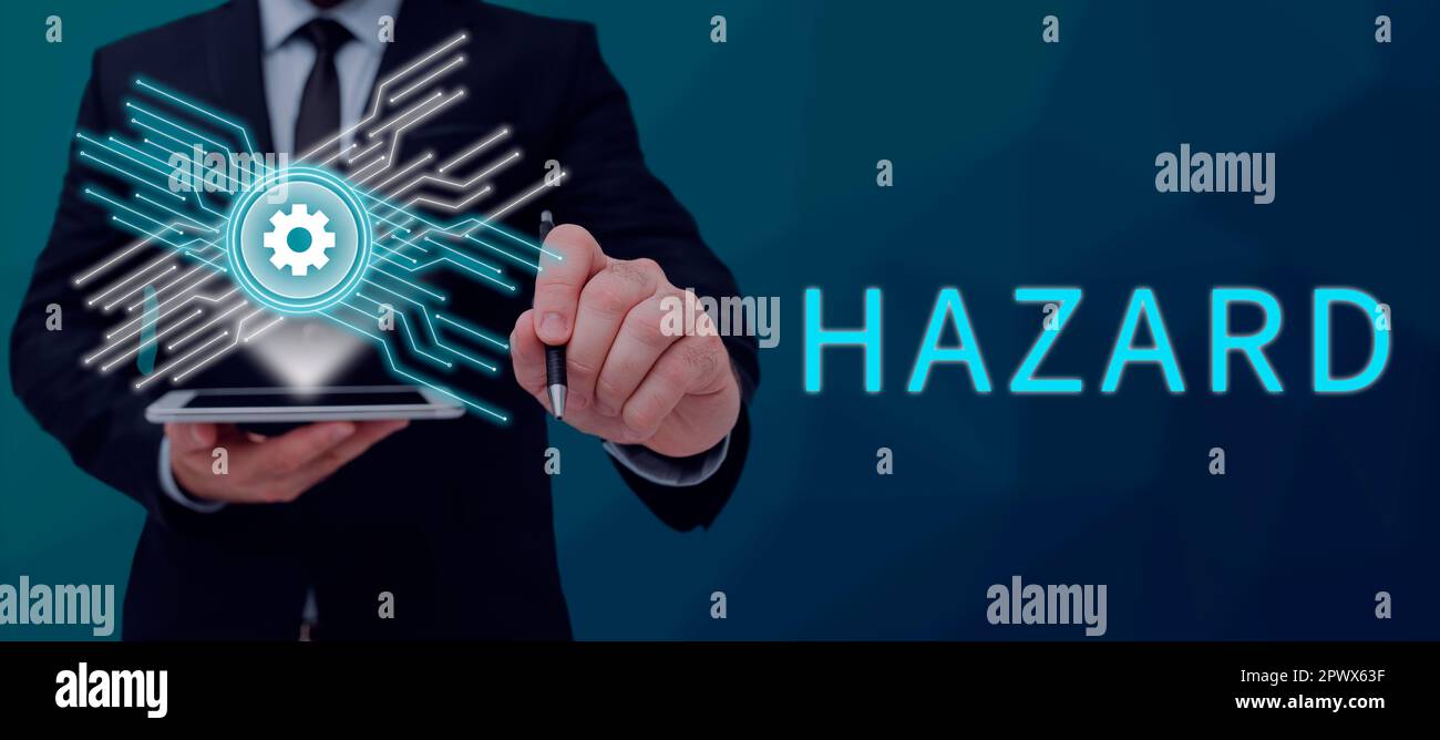 Hand writing sign Hazard, Business approach account or statement ...