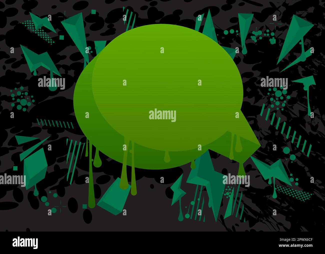 Green graffiti speech bubble on black background. Abstract modern ...
