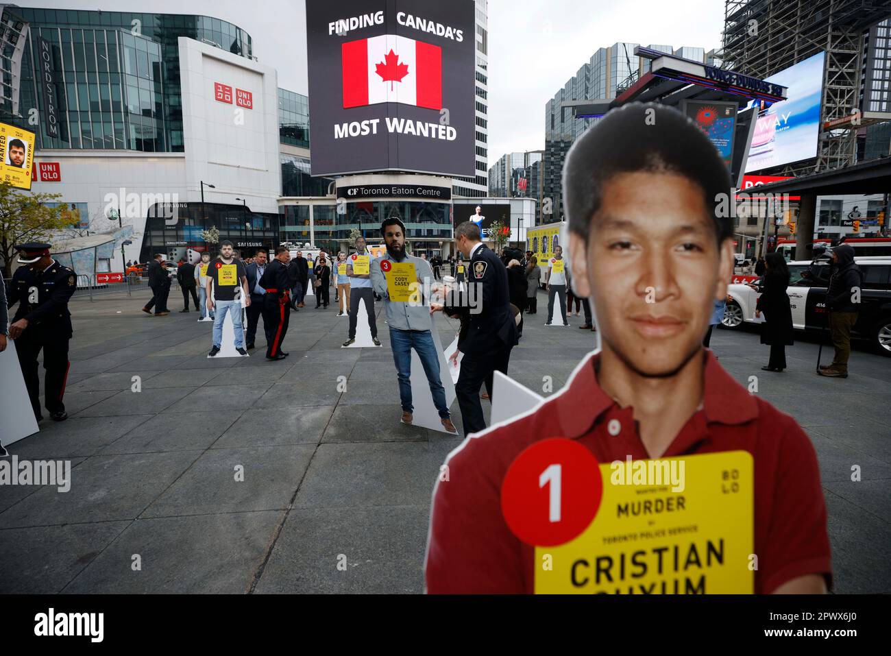 Toronto, Canada. 01st May, 2023. Cutouts of fugitives are seen in ...
