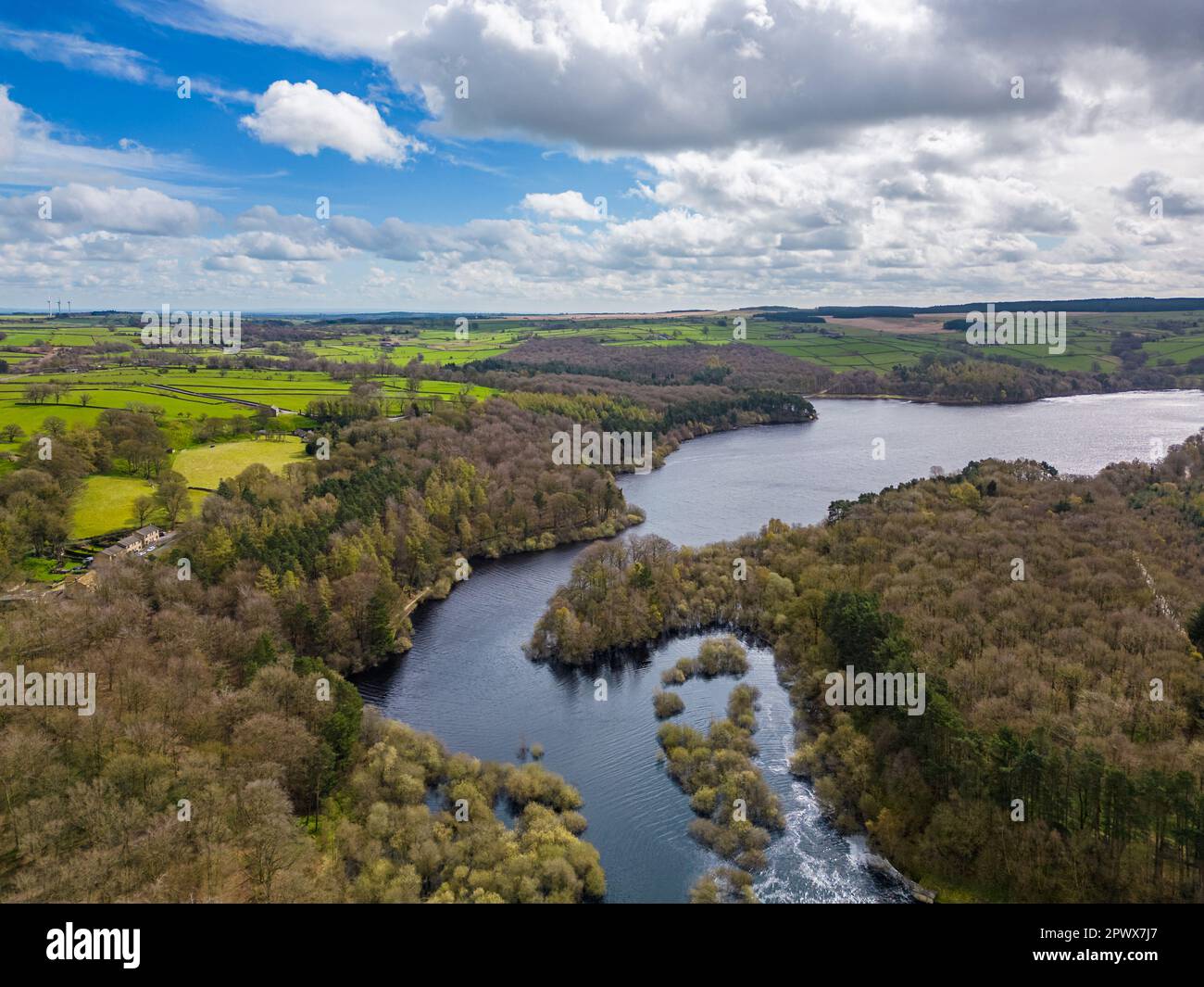 Aerial landscape view of Swinsty Reservoir, North Yorkshire Stock Photo ...