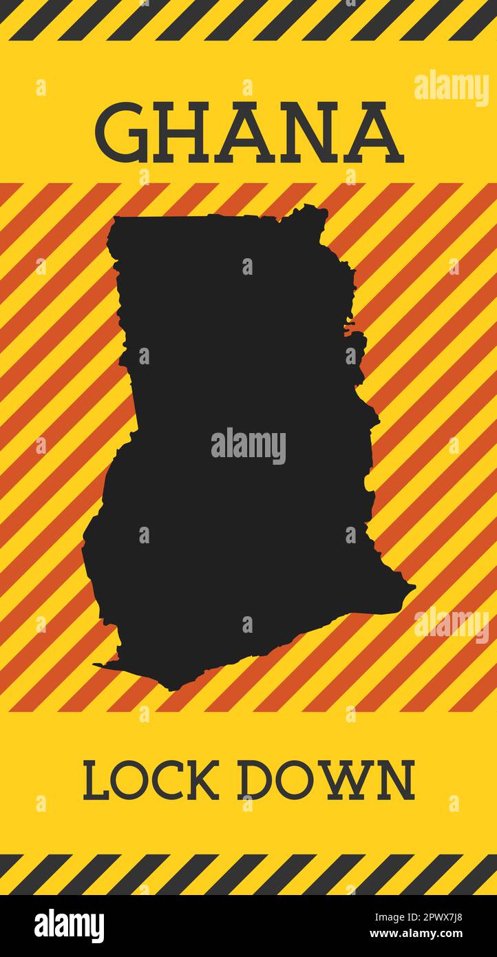 Ghana Lockdown Sign. Yellow country pandemic danger icon. Vector ...