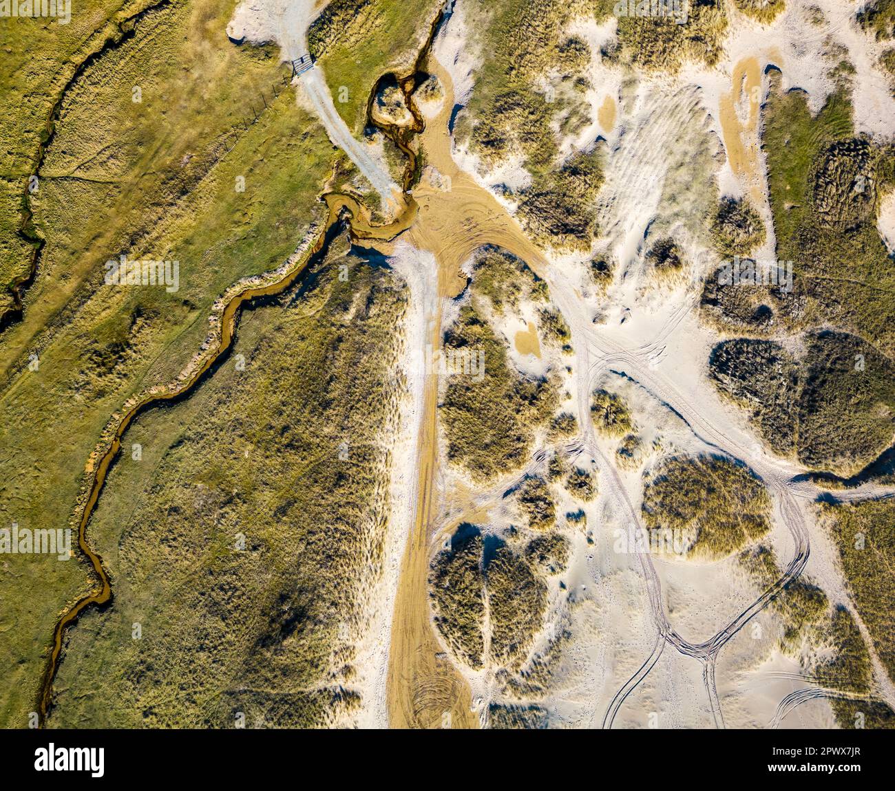 Aerial view of Eoropie Sand Dunes on the coast of Isle of Lewis ...