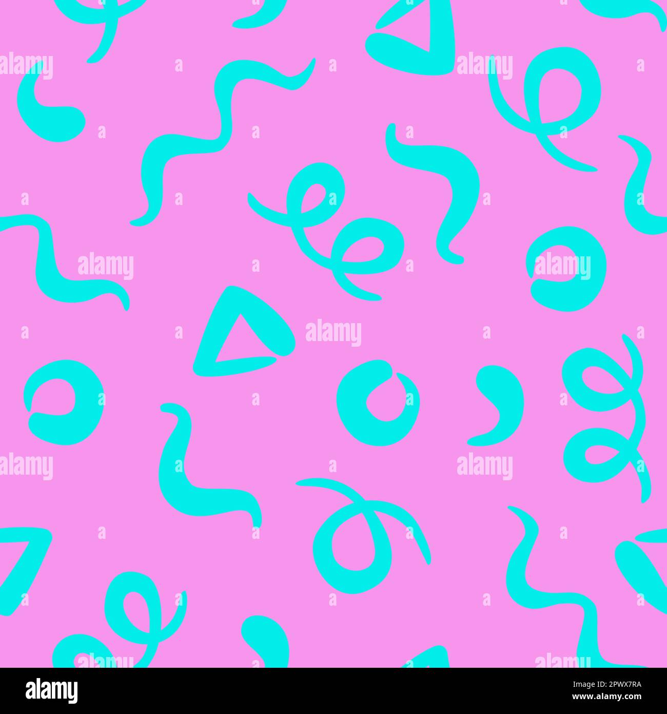 Cute pink blue line squiggle doodle seamless pattern, abstract style ...