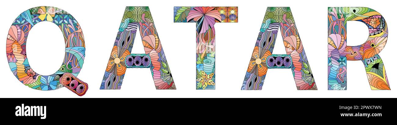 Vector word QATAR. Hand-painted art design. Illustration for t -shirt ...