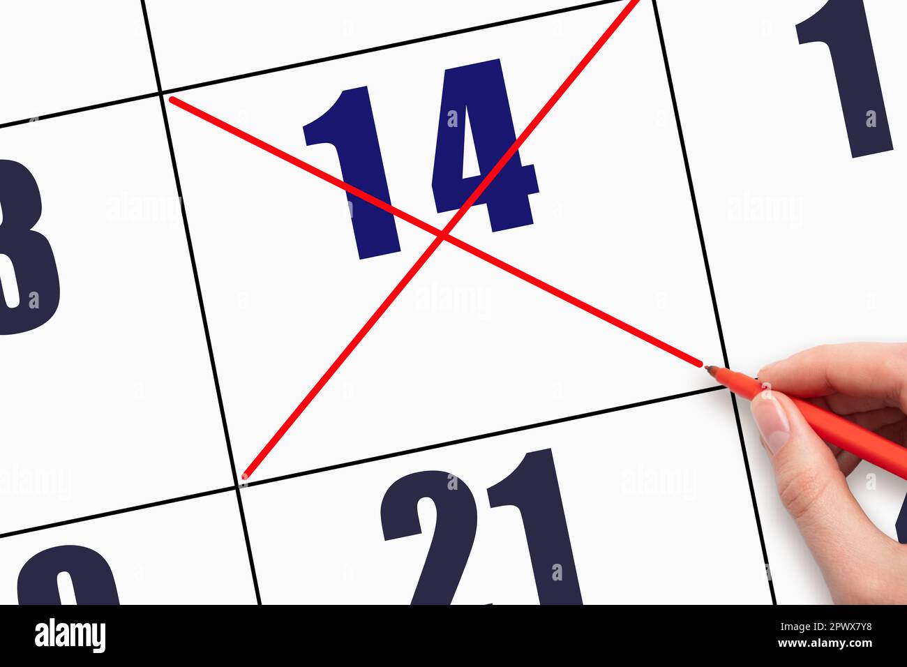 14th day of the month. Hand writing text calendar date. Design layout ...