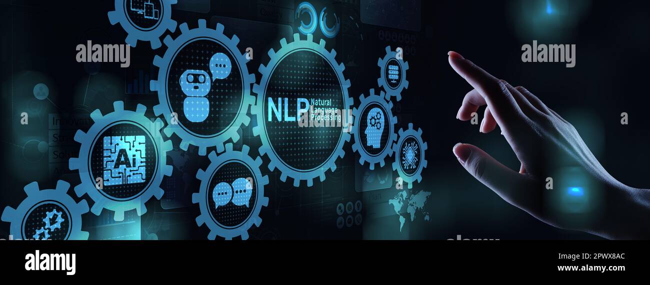 NLP natural language processing cognitive computing technology concept on virtual screen Stock ...