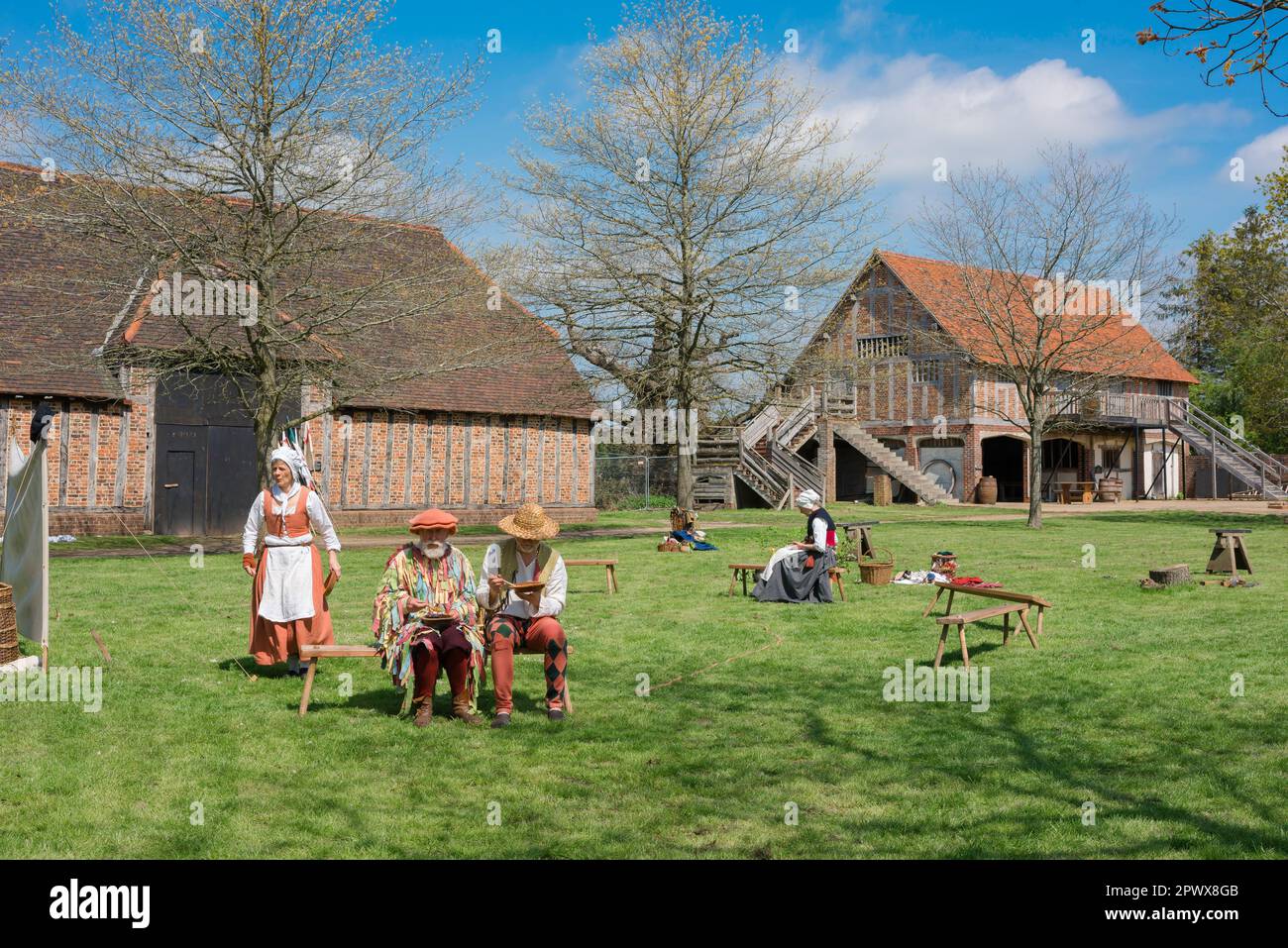 Tudor history, view in summer of participants in a Tudor re enactment ...