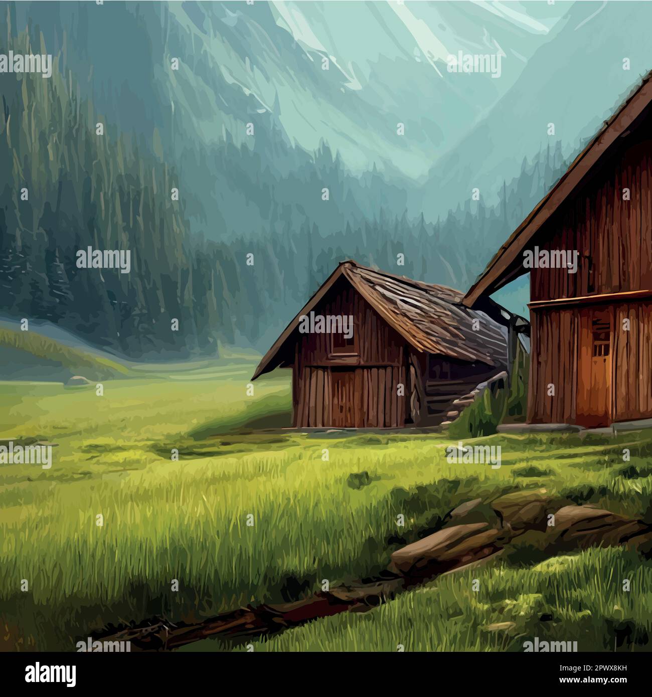 Front of an alpine cabin Stock Vector Images - Alamy