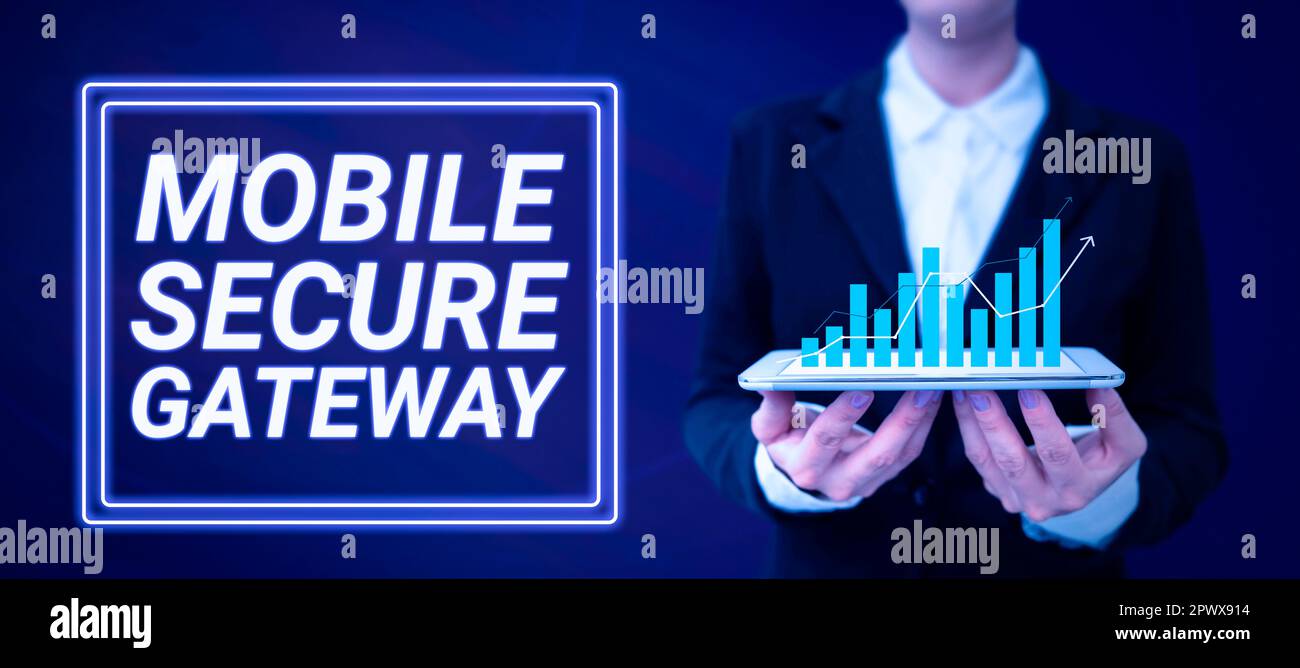 Text sign showing Mobile Secure Gateway, Word Written on Securing ... Text sign showing Mobile Secure Gateway, Word Written on Securing ...