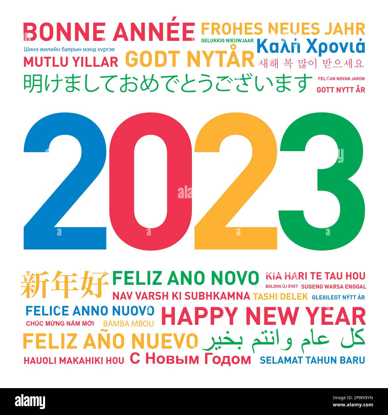 Happy new year 2023 card from the world in different languages and ...