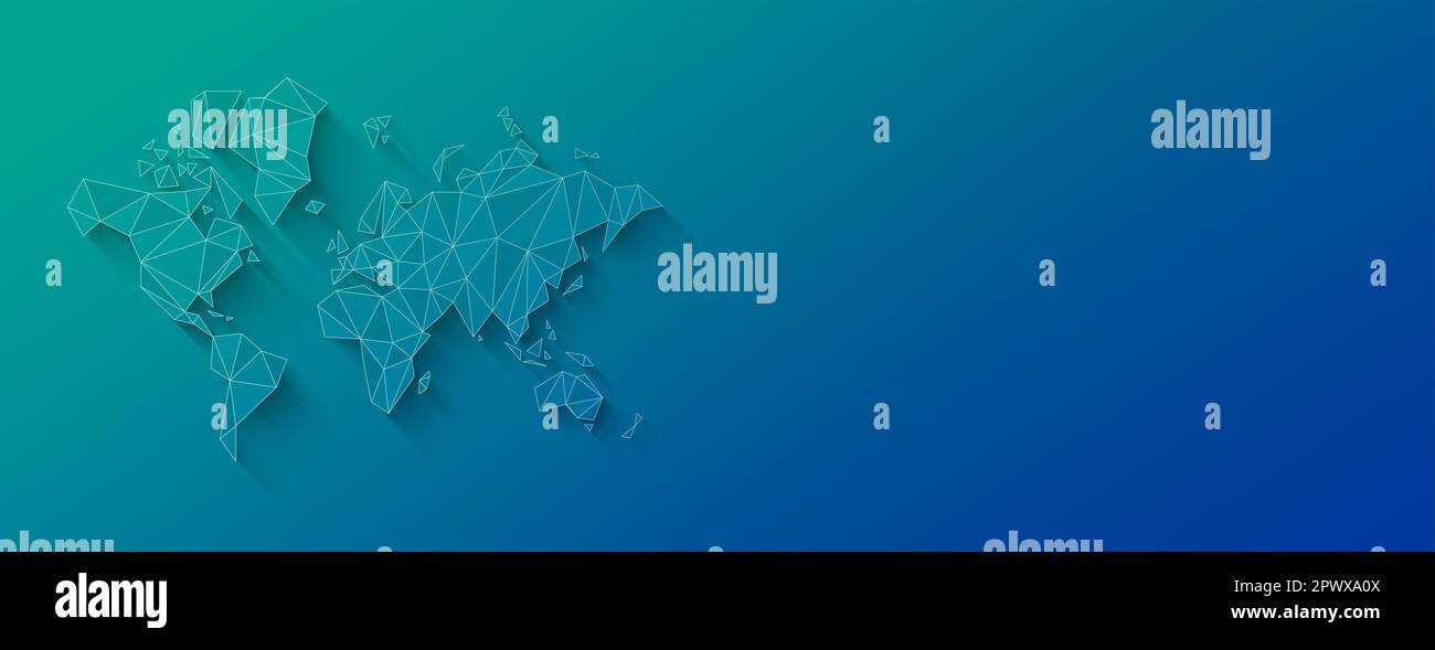 World map shape made of polygons. 3D illustration isolated on a blue ...