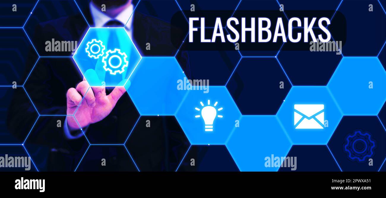 Hand writing sign Flashbacks, Business concept interruption of ...