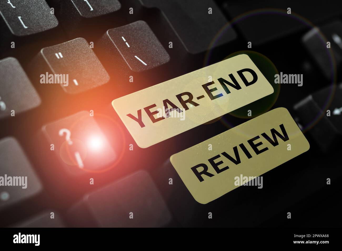 Text caption presenting Year End Review, Concept meaning annual ...