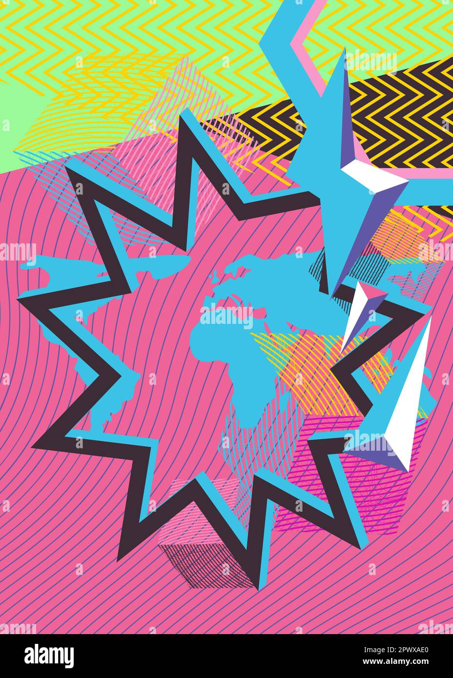 Geometrical graphic shapes with world map template. Vintage background ...