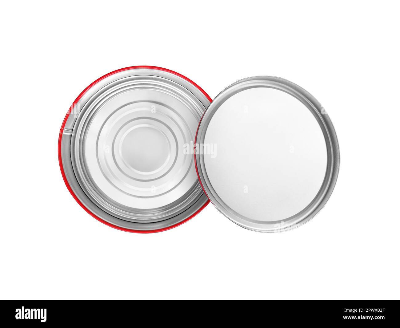 top view of open round metal box isolated on white background Stock ...