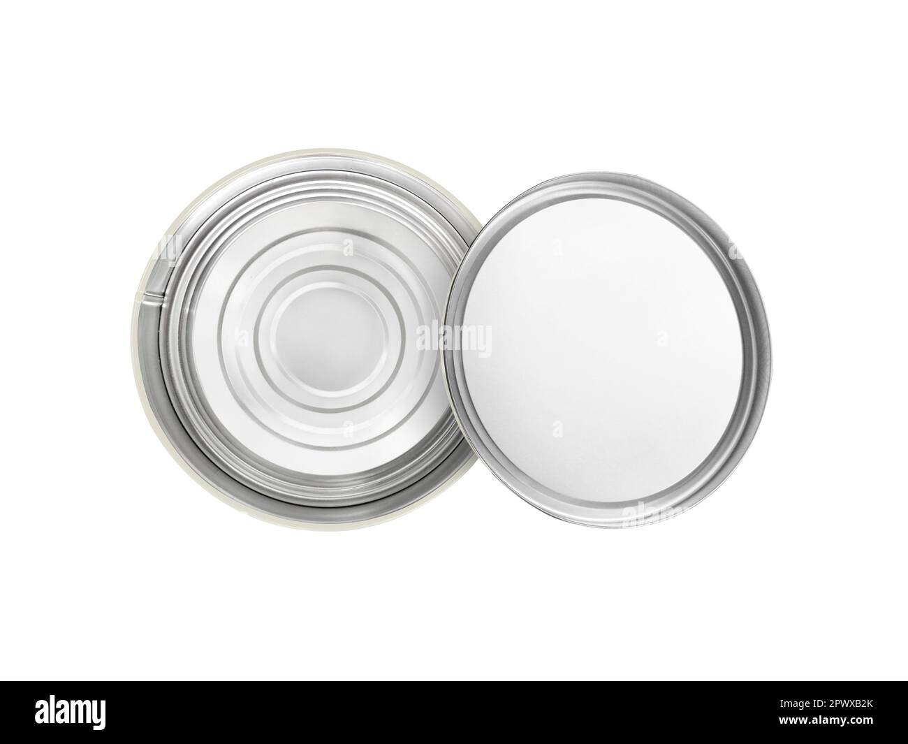top view of open round metal box isolated on white background Stock ...