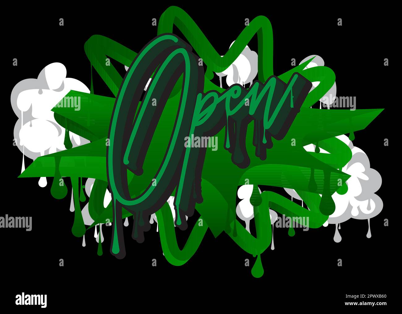 Open. Graffiti tag. Abstract modern street art decoration performed in ...