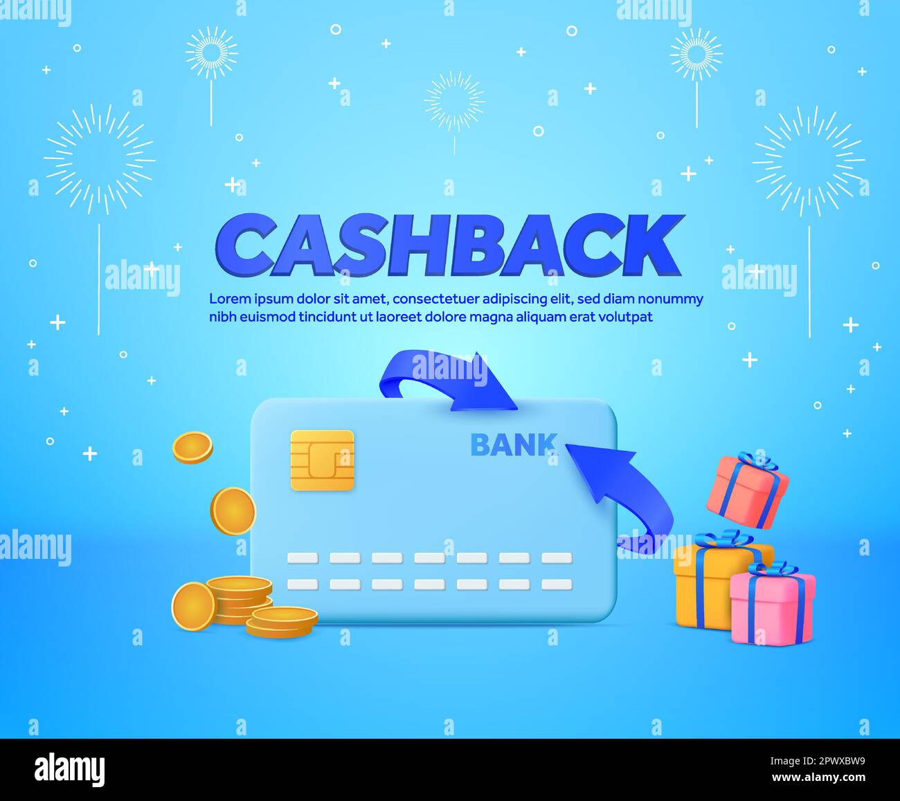 Cash back, money saving vector concept with golden coins, gift box ...