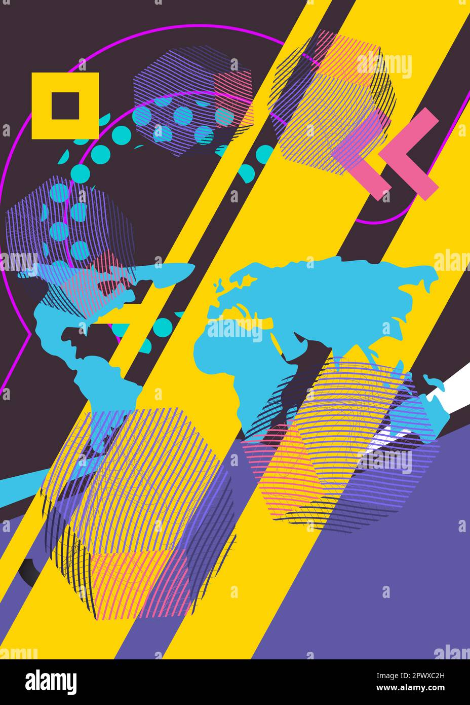 Geometrical graphic shapes with world map template. Vintage background ...