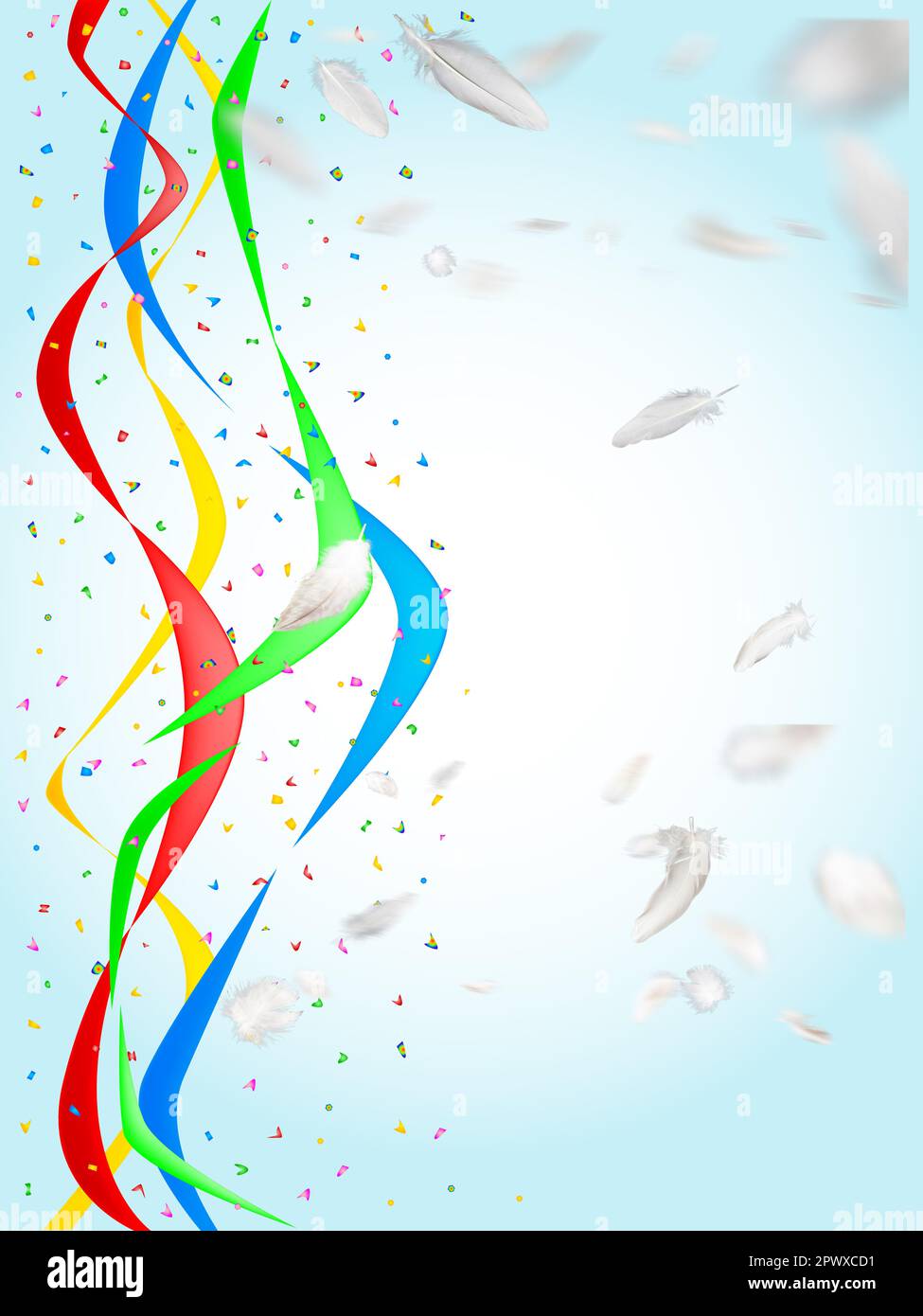Multi confetti and streamers with floating feathers as a party image ...